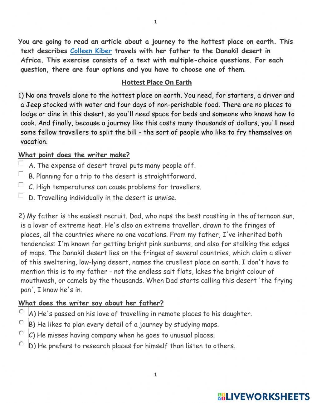 Reading Comprehension. activity | Live Worksheets