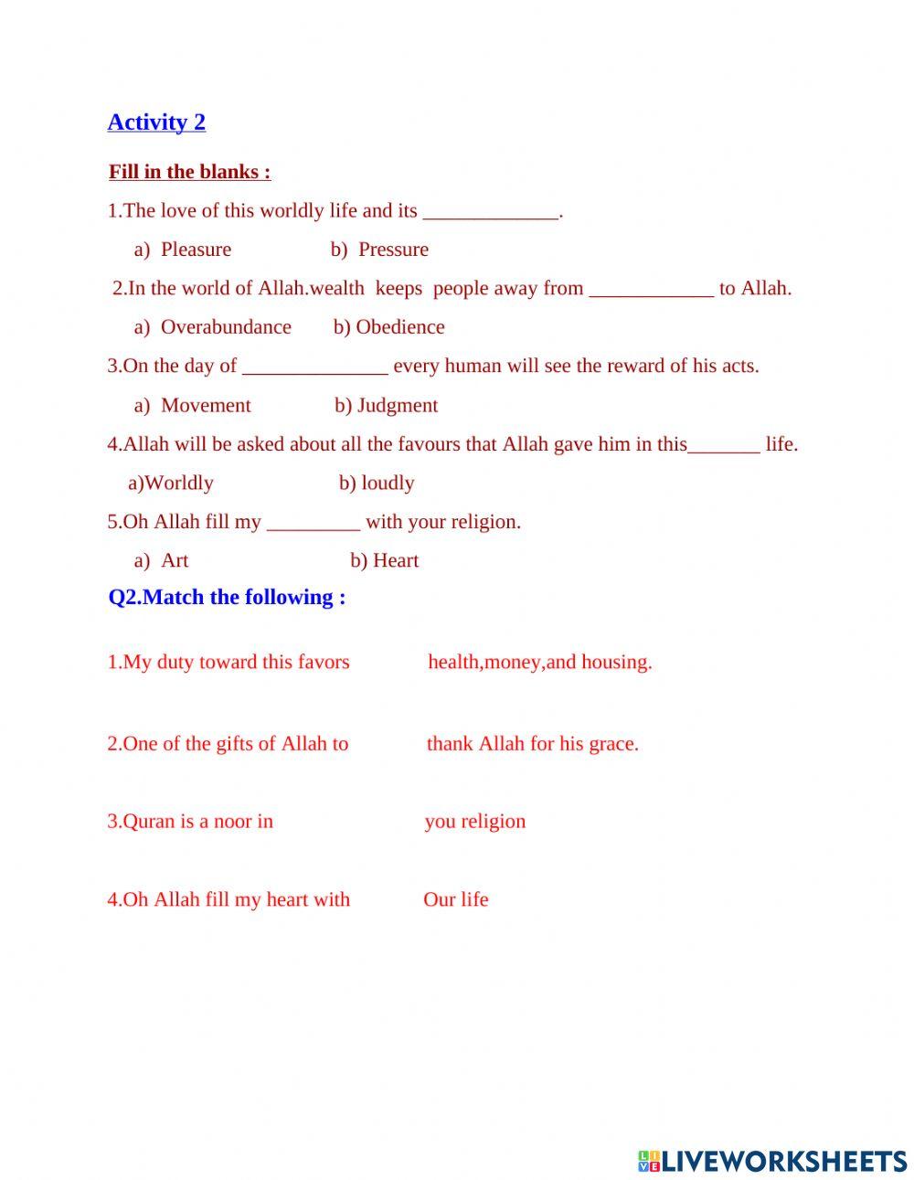 AT -TAKATHUR 2ND ACTIVITY online exercise for | Live Worksheets