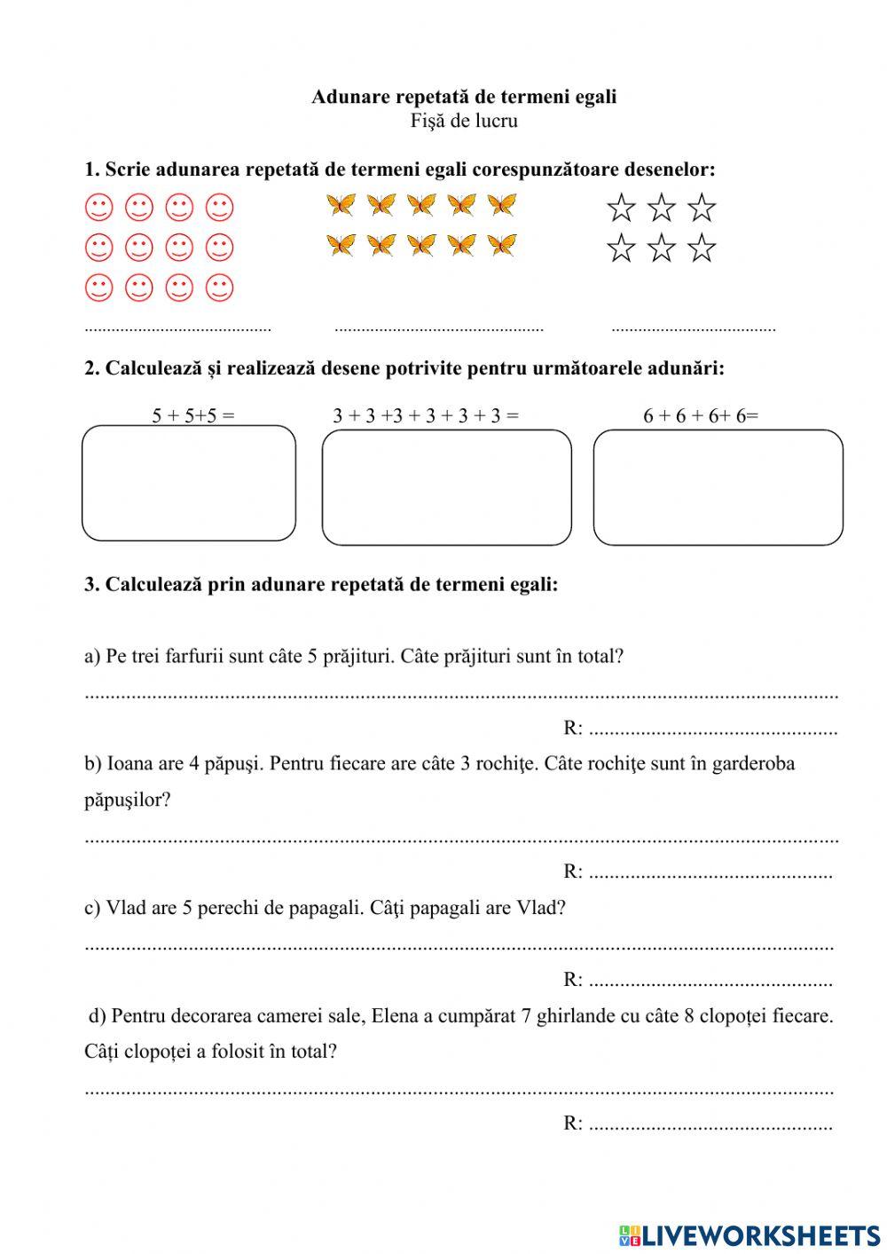Adunarea repetata de termeni egali online activity | Live Worksheets