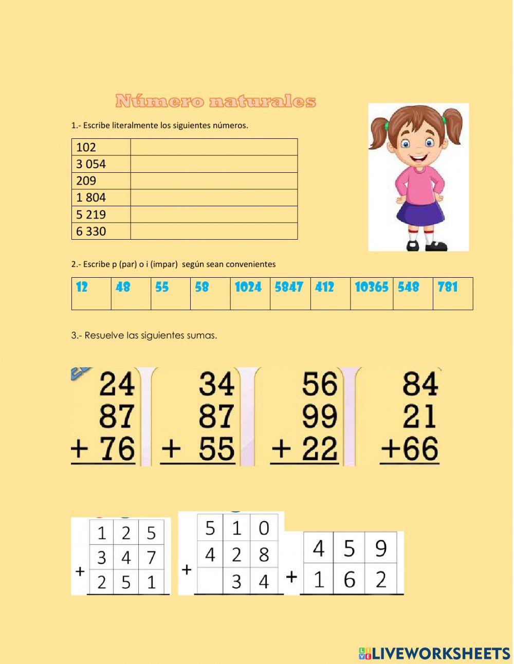 Numeros naturales online exercise for tercer grado | Live Worksheets