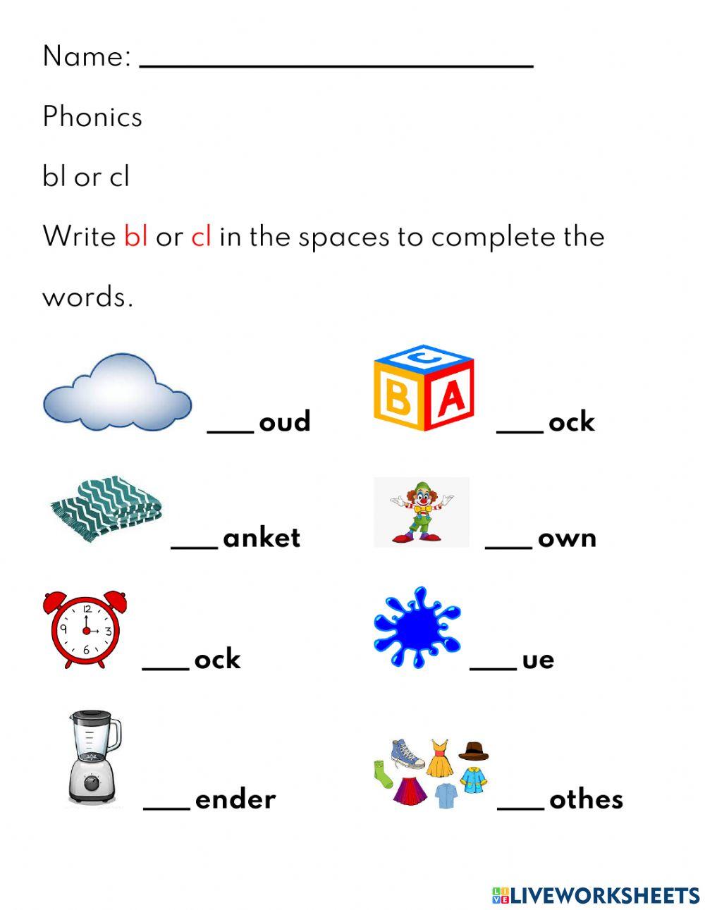 Bl & cl sound | Free Interactive Worksheets | 1795819