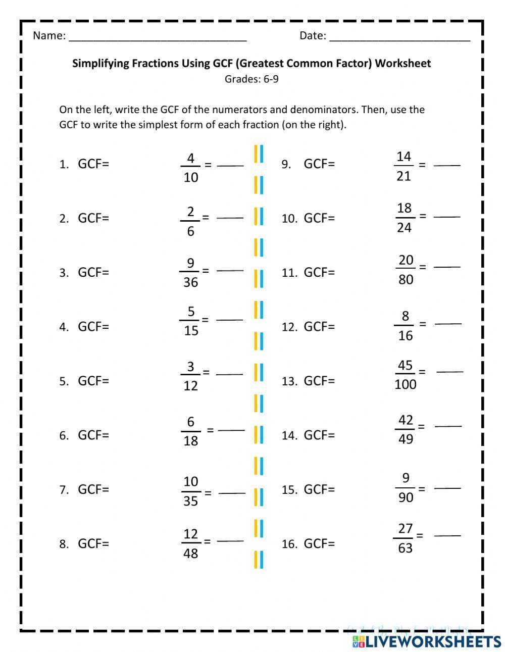 Easy Simplifying Fractions Worksheets Easy Simplifying Fractions Worksheets