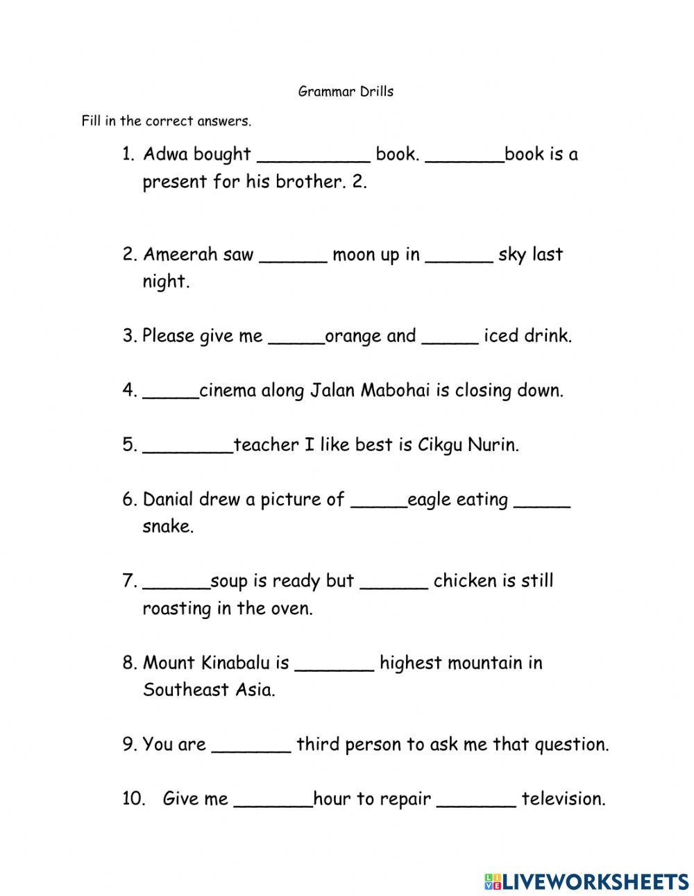 year 5 --Grammar drills ( January 15 ) online exercise for | Live ...