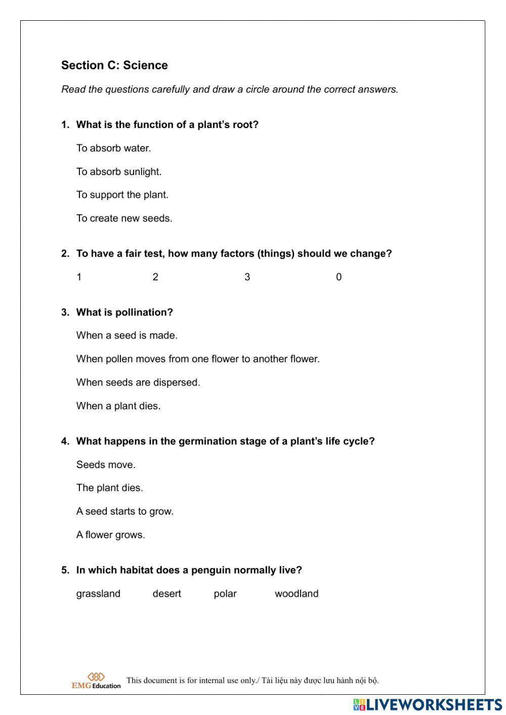 EMG PRACTICE TEASTB - GRADE 4 online exercise for | Live Worksheets