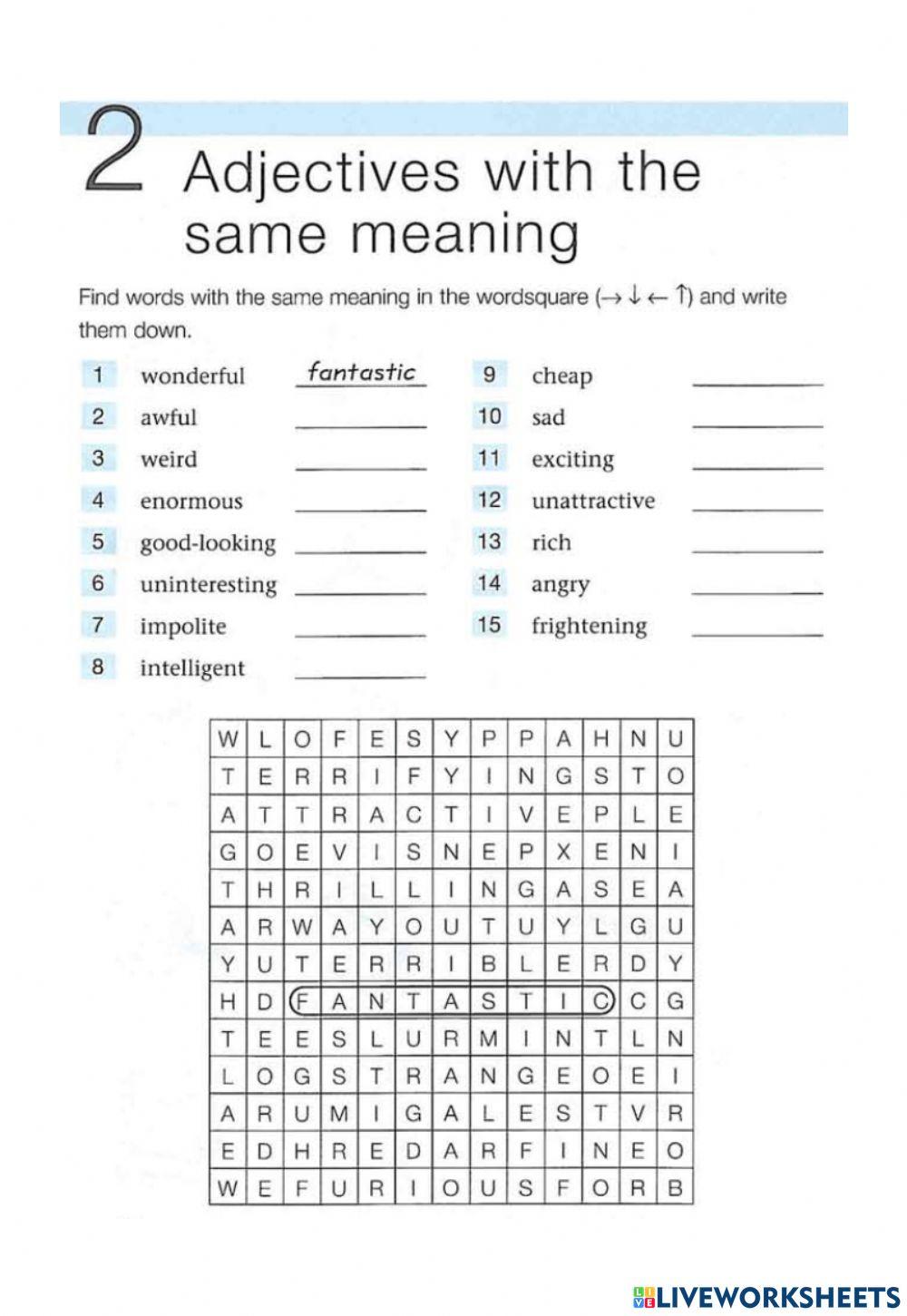 Adjectives online exercise for Pre-intermediate | Live Worksheets