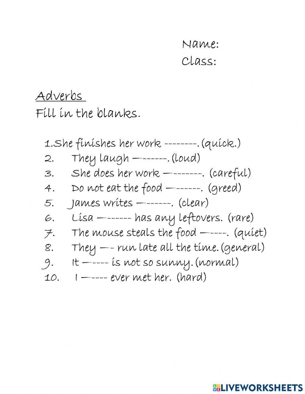 adverbs worksheet