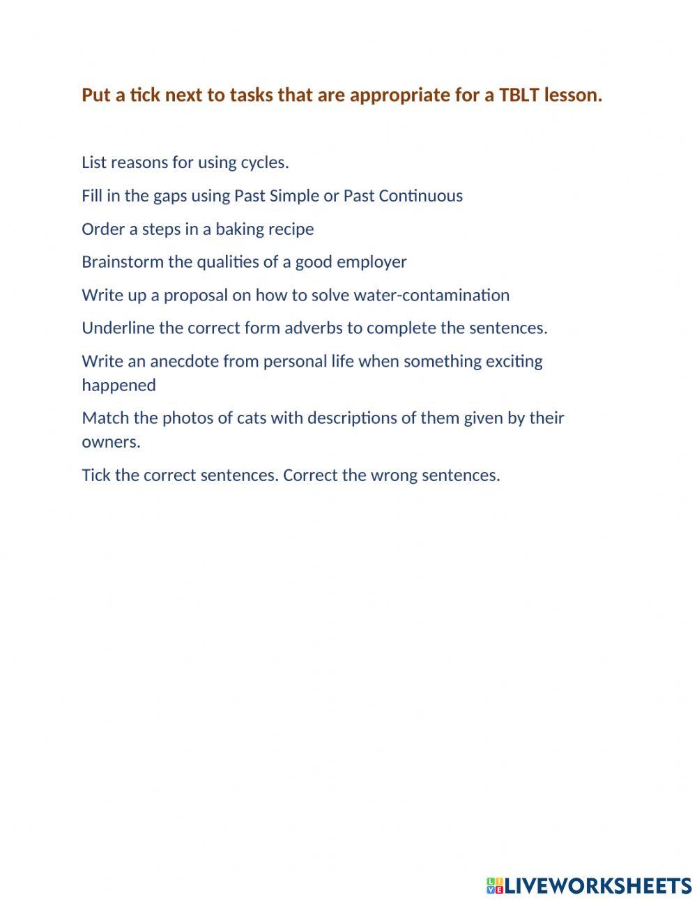 Tasks in TBLT worksheet | Live Worksheets