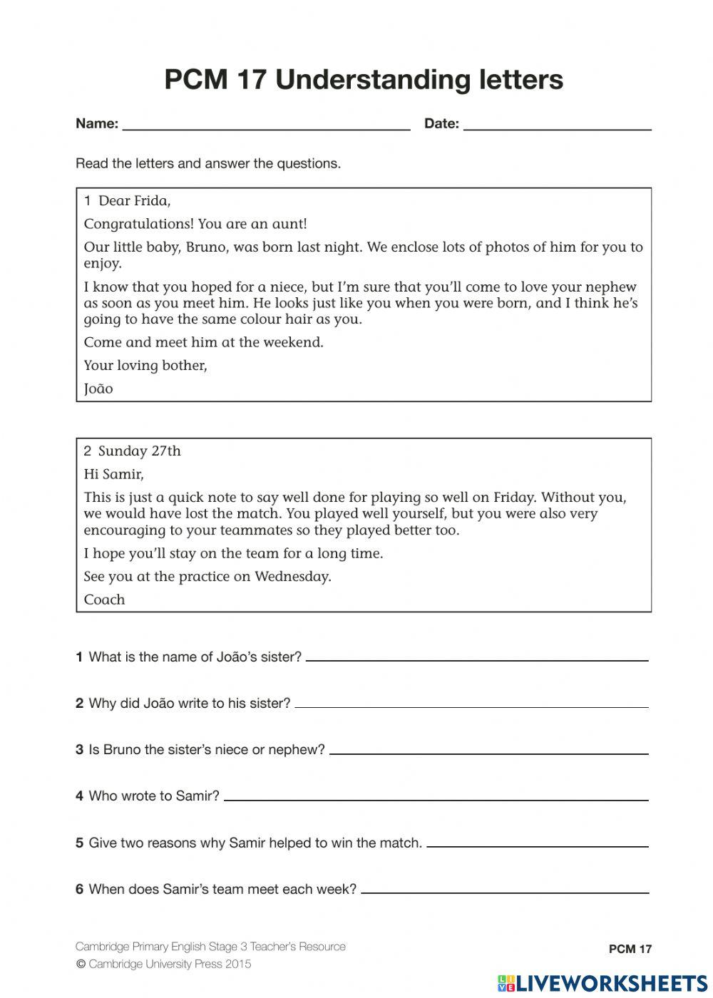 PCM 17-Understanding Letters online exercise for | Live Worksheets