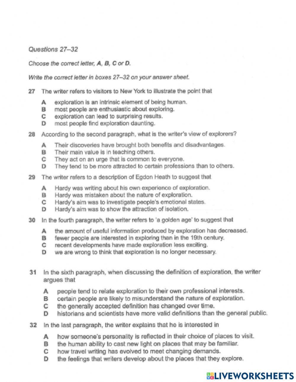 MOCK TEST 5 - READING PART 2 online exercise for | Live Worksheets