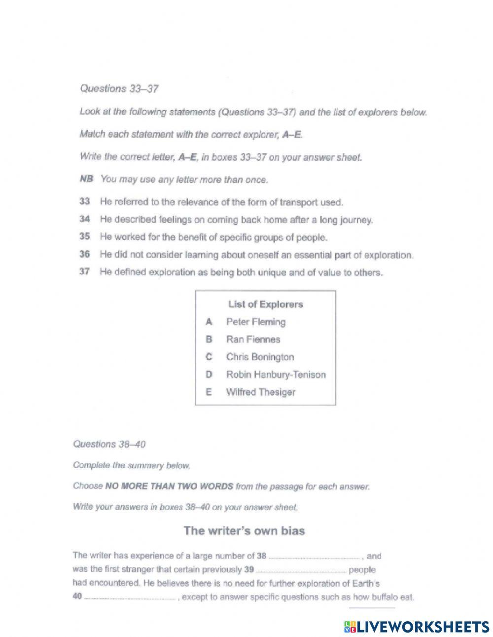 MOCK TEST 5 - READING PART 2 online exercise for | Live Worksheets