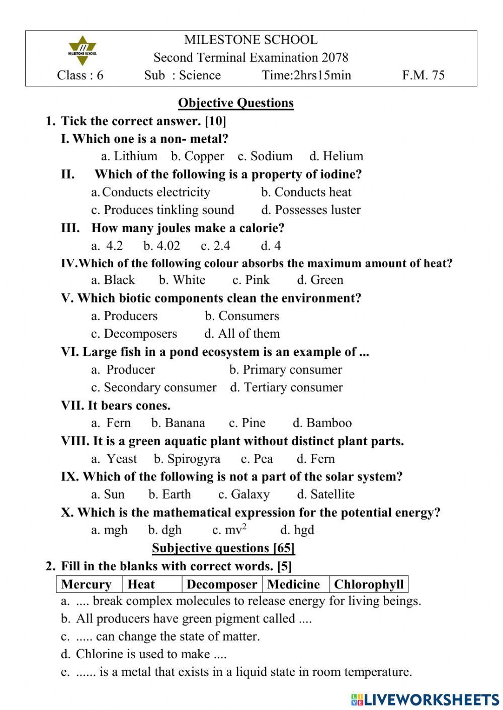 Science 6 online exercise for | Live Worksheets