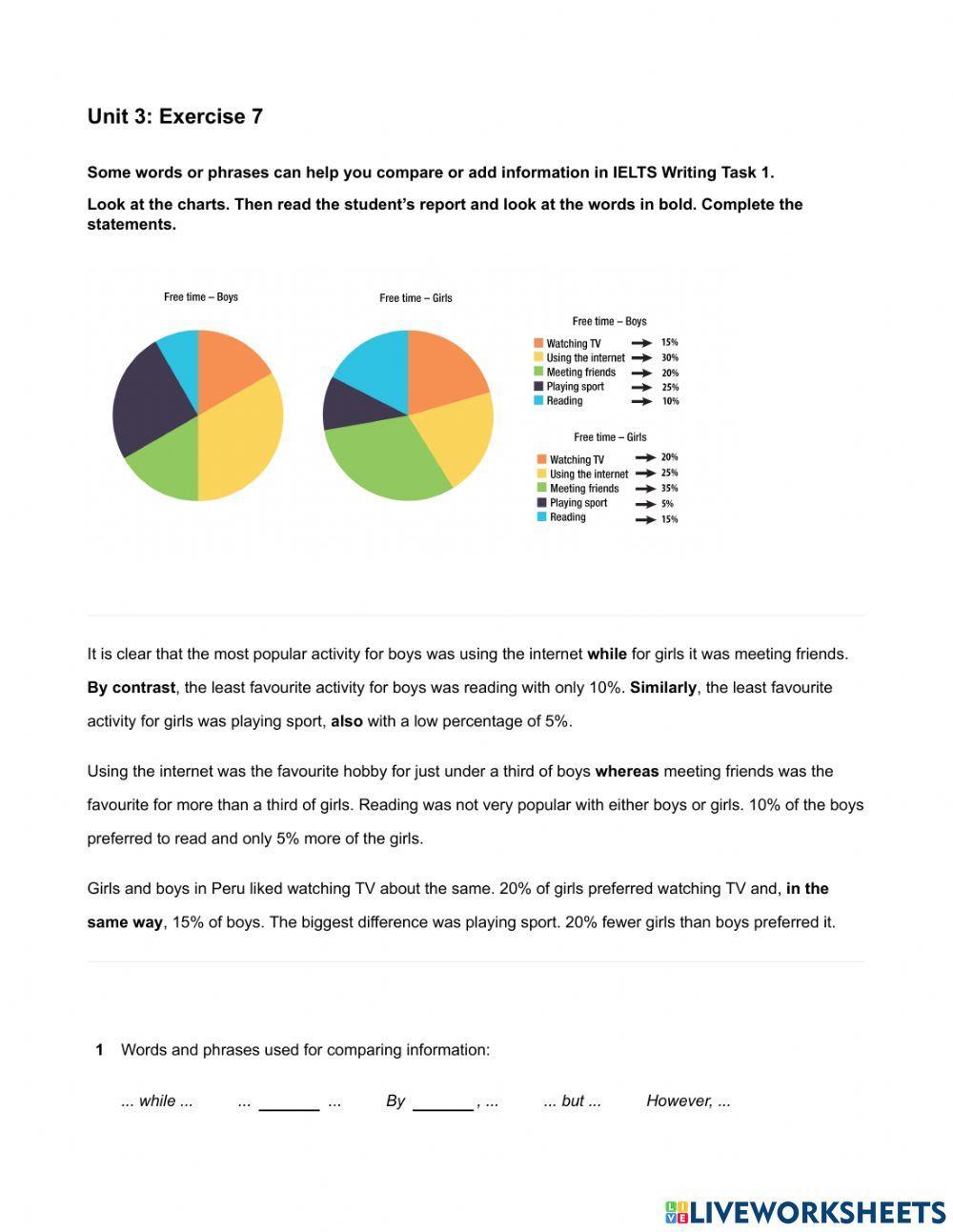 Mindset IELTS 1 - Writing Skills Modules - Unit 3 Ex7 worksheet | Live ...