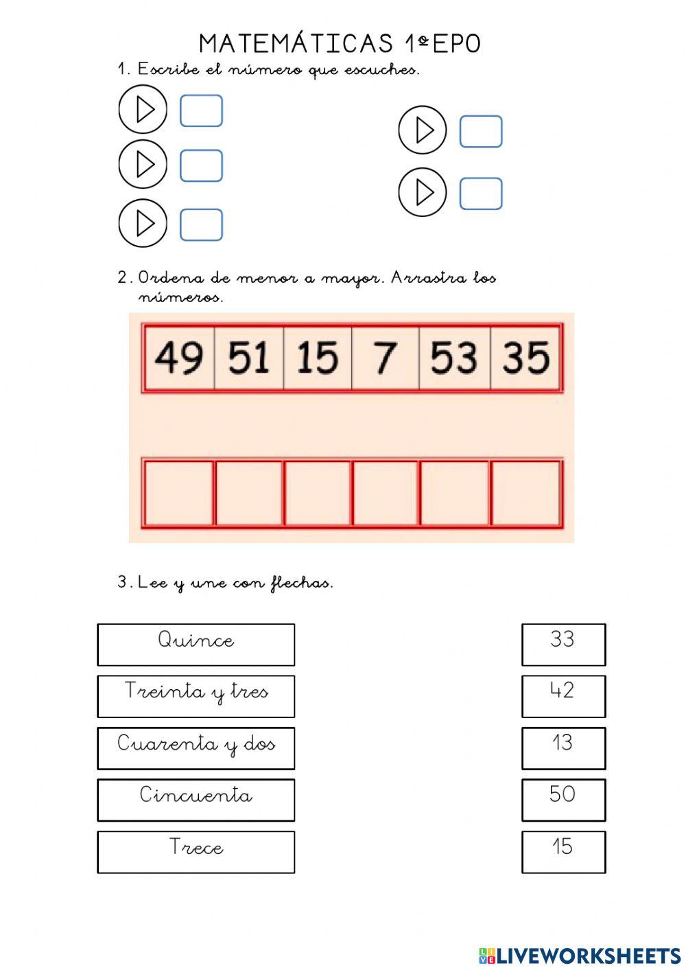 Matemáticas Num… | Free Interactive Worksheets | 1798006
