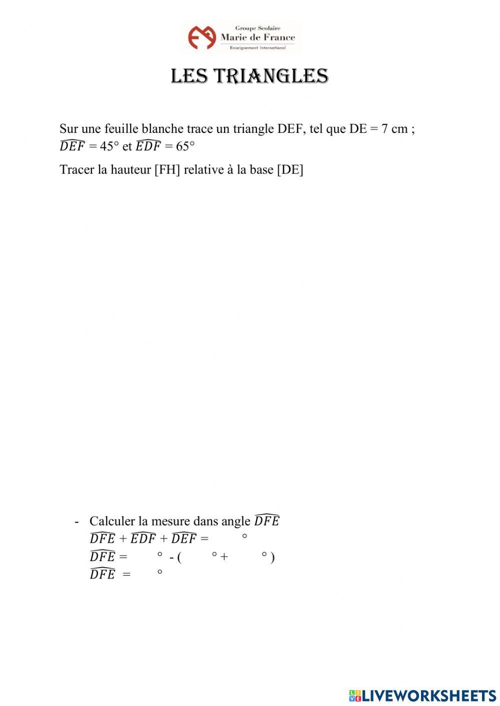 Les triangles worksheet | Live Worksheets