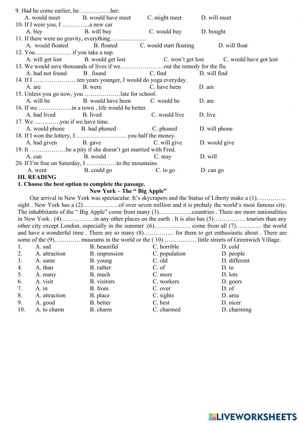 Grade 9 Unit 7 | Đoàn Thu Thủy | Live Worksheets