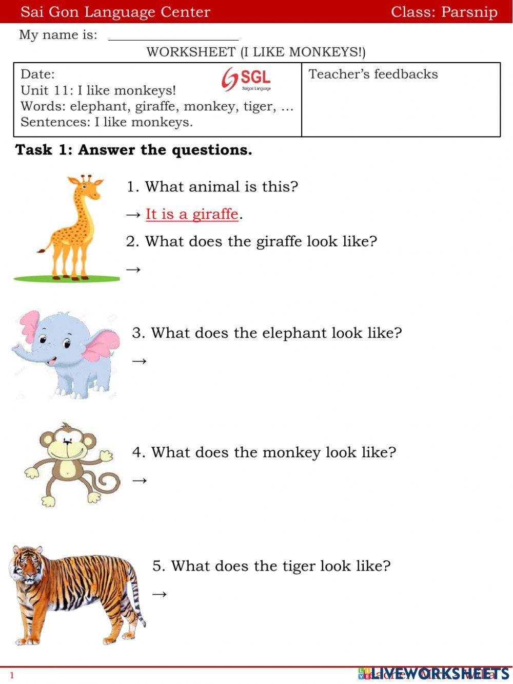 I like monkeys activity | Live Worksheets