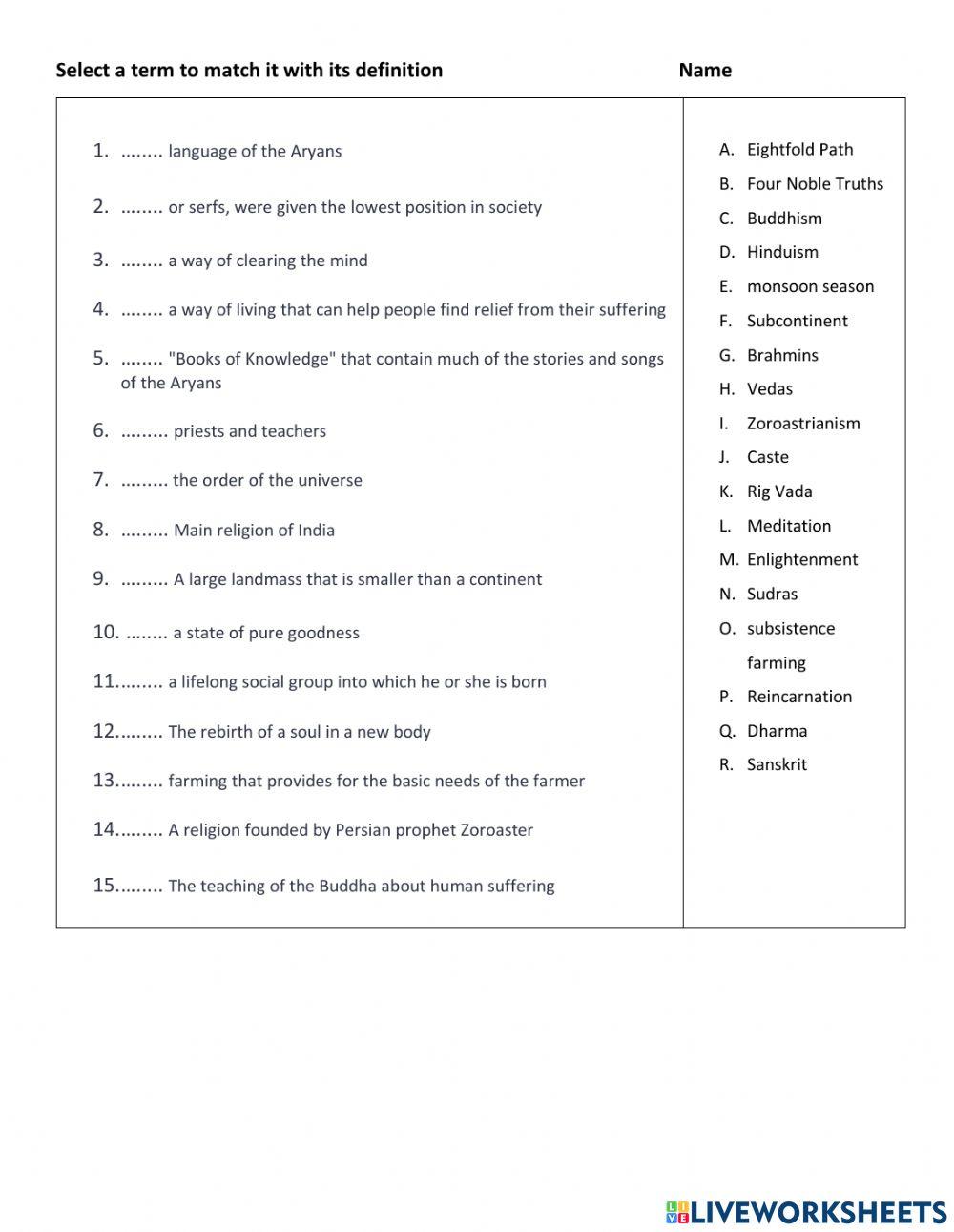 6A-Test- Chapter 5 Vocabulary worksheet | Live Worksheets