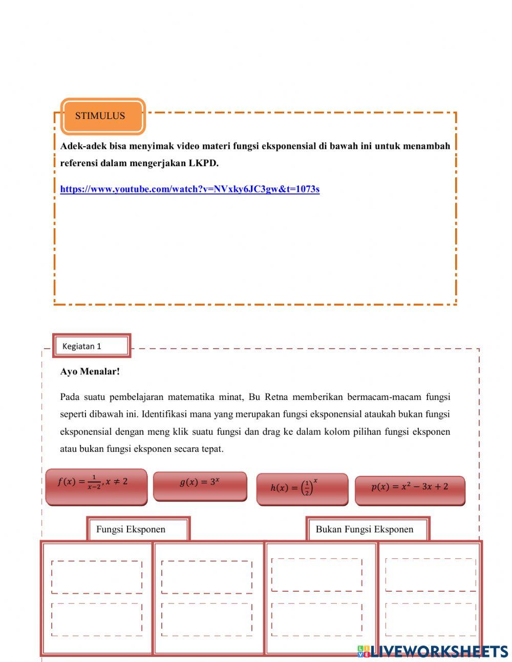Fungsi Eksponen OKE FIX worksheet | Live Worksheets