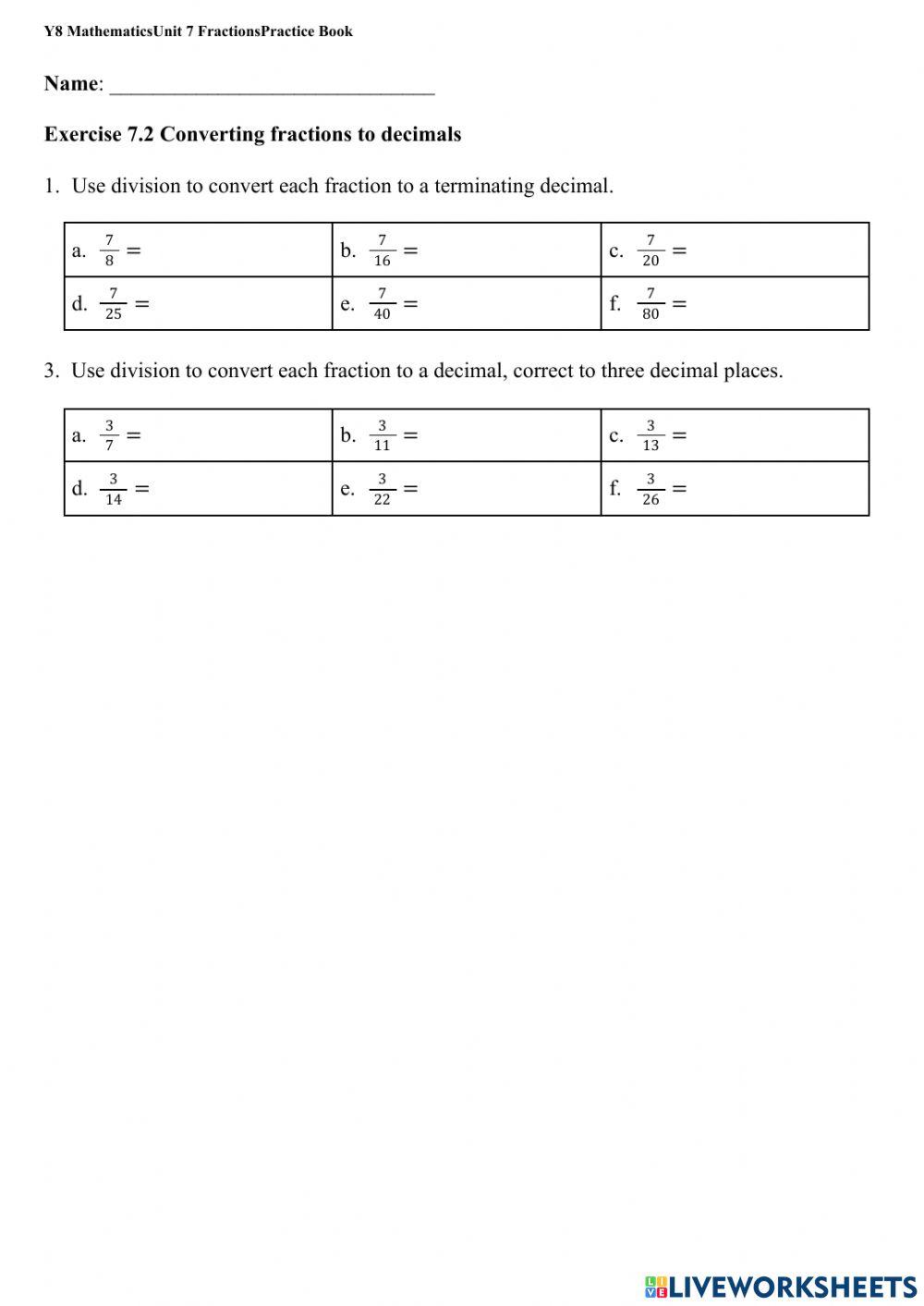 Y8 oa 7.2 worksheet | Live Worksheets