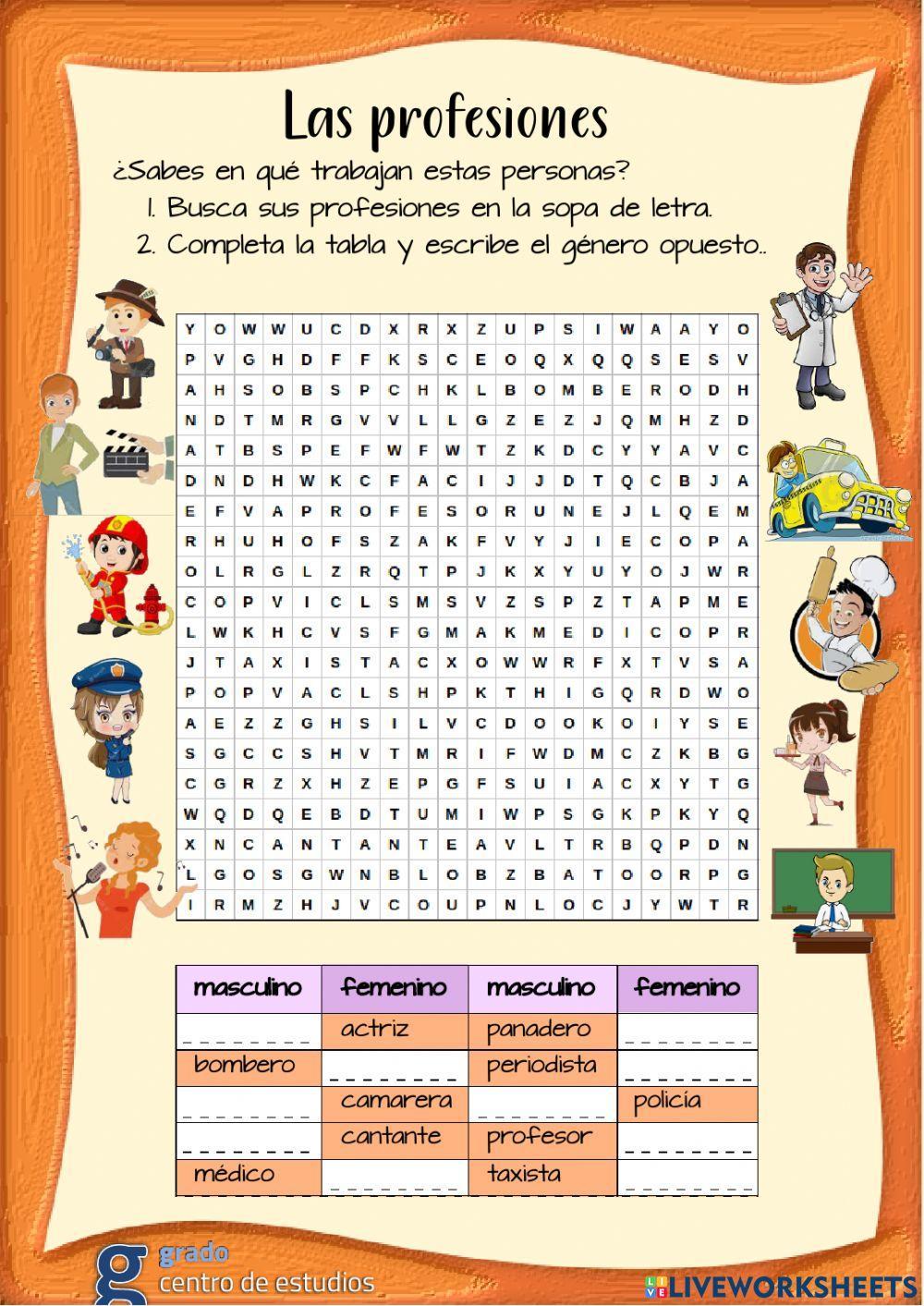 1799126 | Las profesiones | Grado | LiveWorksheets