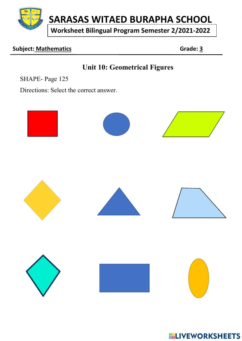 Unit10:Geometrical Figures Part 1 worksheet | Live Worksheets