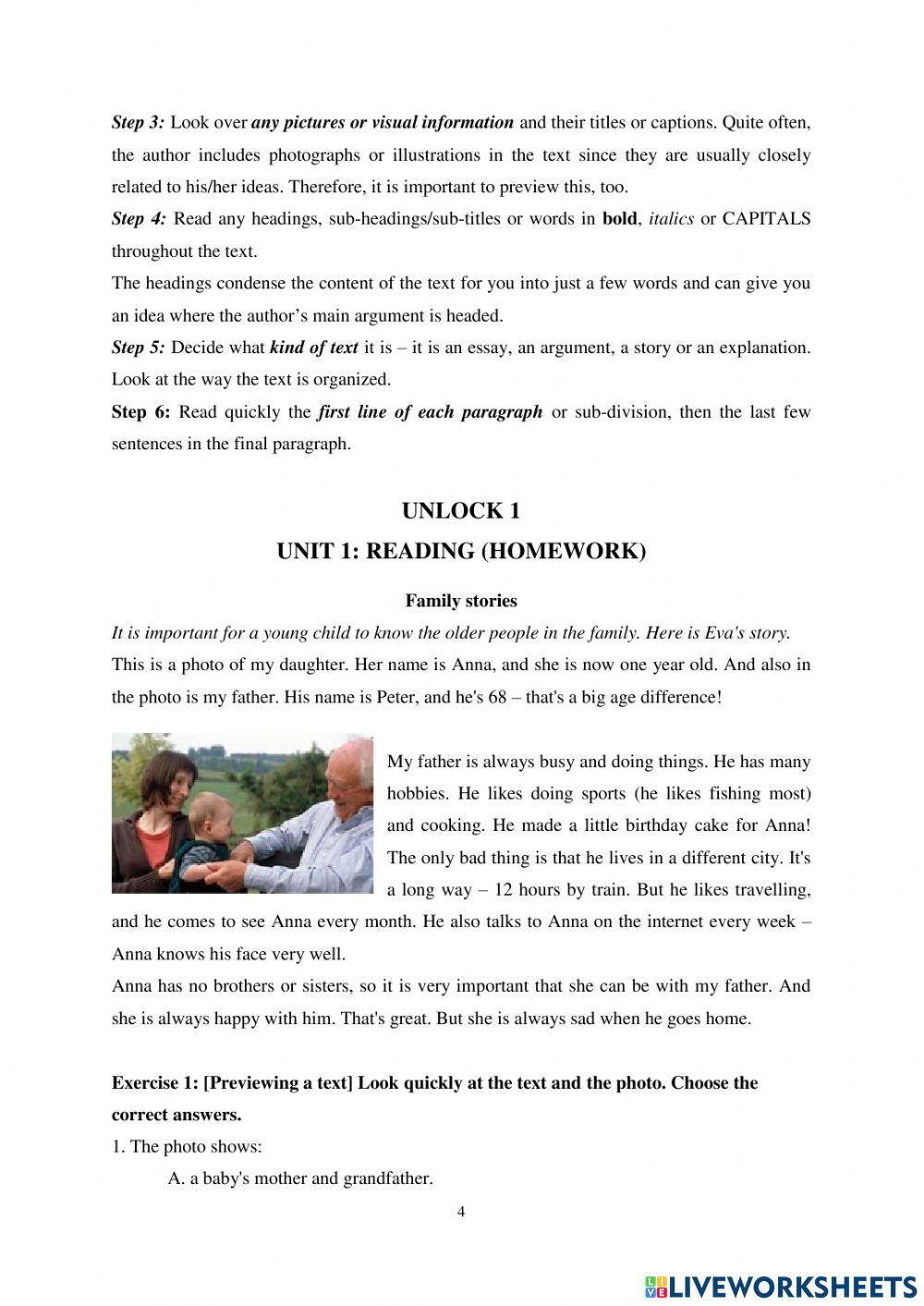 Unlock 1-Unit 1-Reading 1 worksheet | Live Worksheets