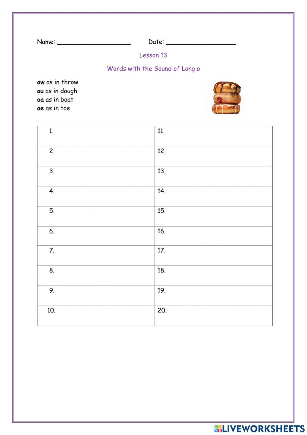 Words with the Sound of Long o 1638 | munnings242