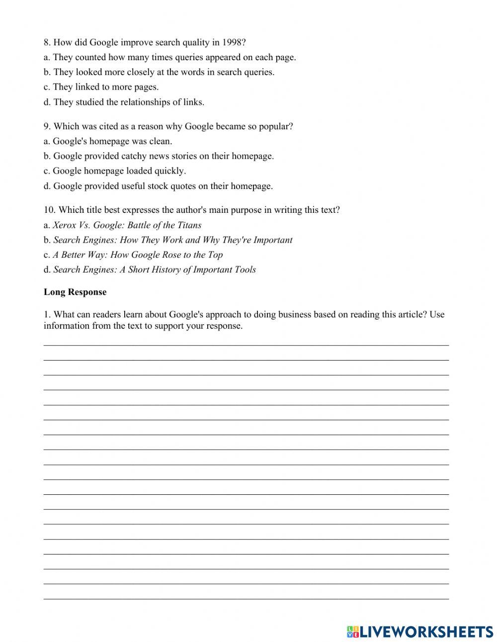 Google reading worksheet | Live Worksheets