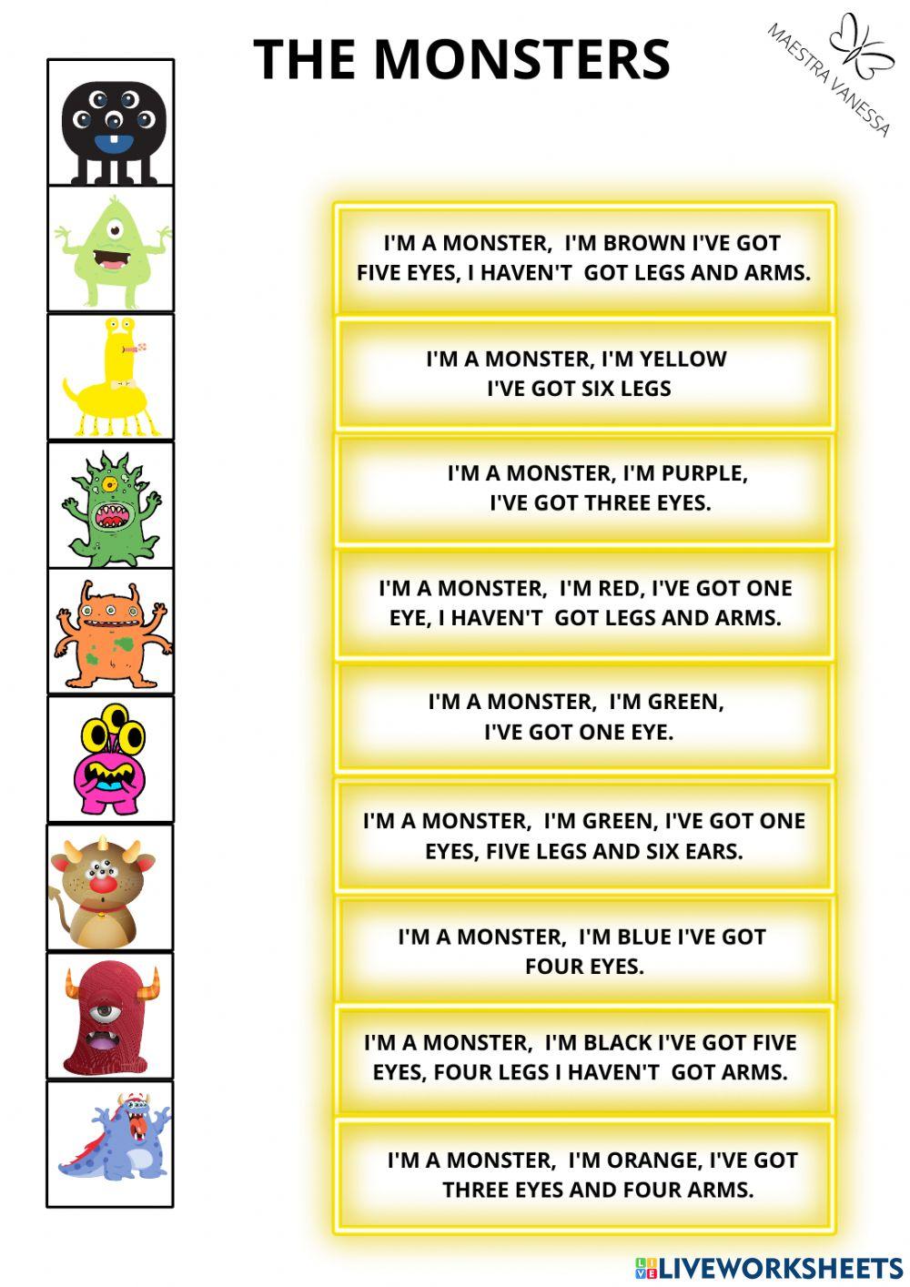 The monster worksheet | Live Worksheets