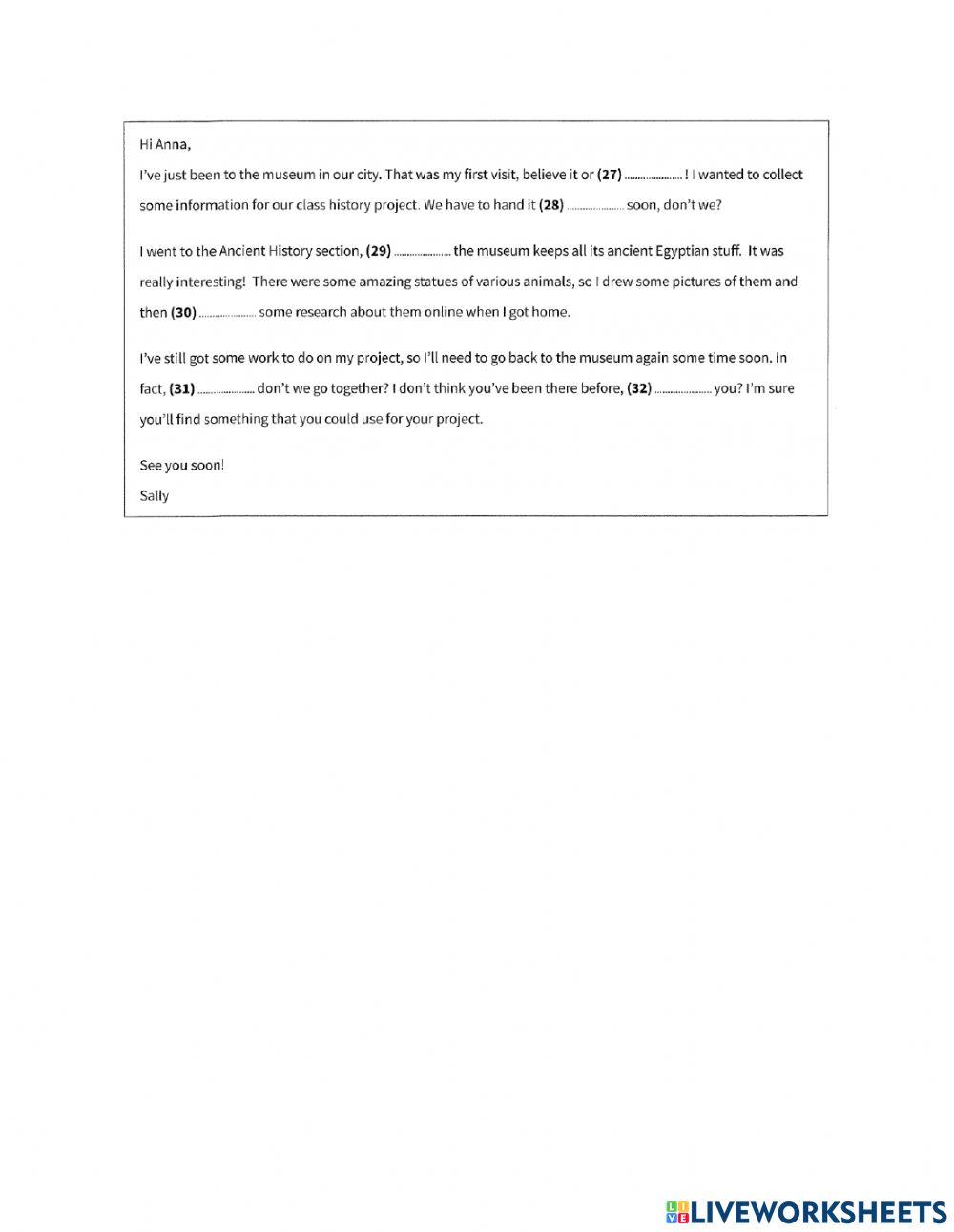 PET - READING PART 6 - READING 1 online exercise for | Live Worksheets