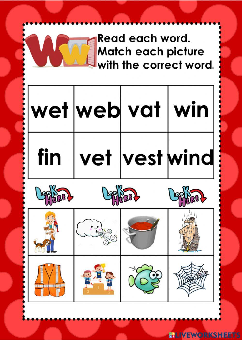 1800188 | Letter Ww Picture- Word Match | Akilah