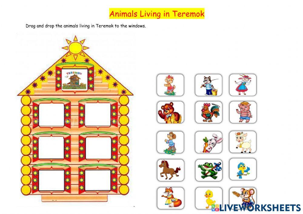 1800224 | Animals Living in Teremok Drag-Drop
