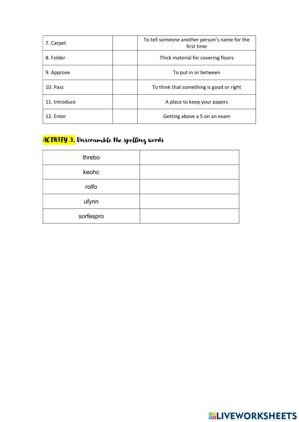 Spelling list 13 interactive worksheet | Live Worksheets