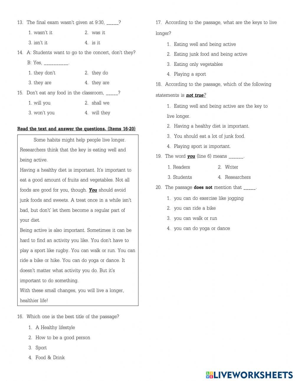 midterm exam: M.3 online exercise for | Live Worksheets