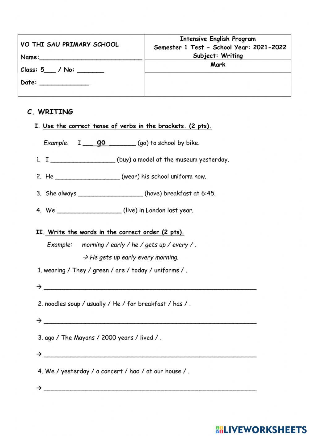 G5 HKI Writing worksheet | Live Worksheets