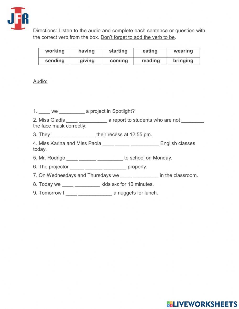 Present Continuous online exercise for ELEMENTARY | Live Worksheets