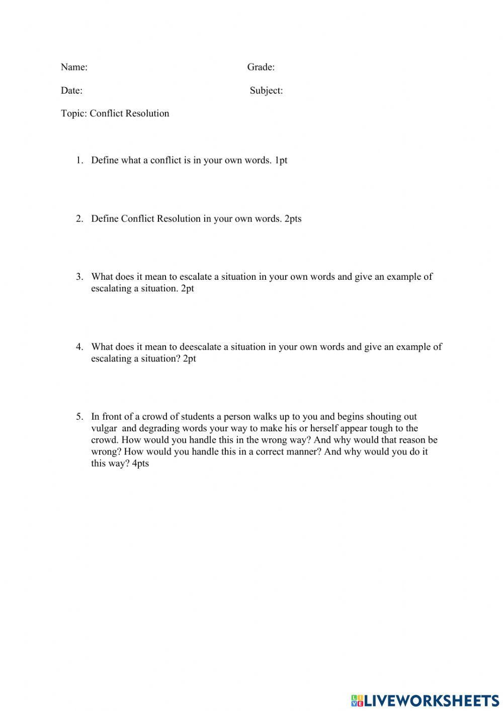 Conflict Resolution worksheet online exercise for | Live Worksheets