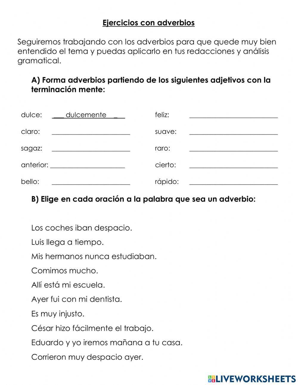 Ejercicios De Adverbios Worksheet Adverbios Adjetivos Ejercicios Porn Sex Picture
