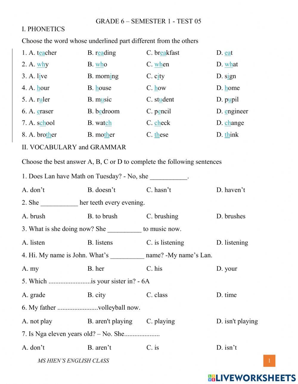 G6- S1-2021 Test 5-S worksheet | Live Worksheets