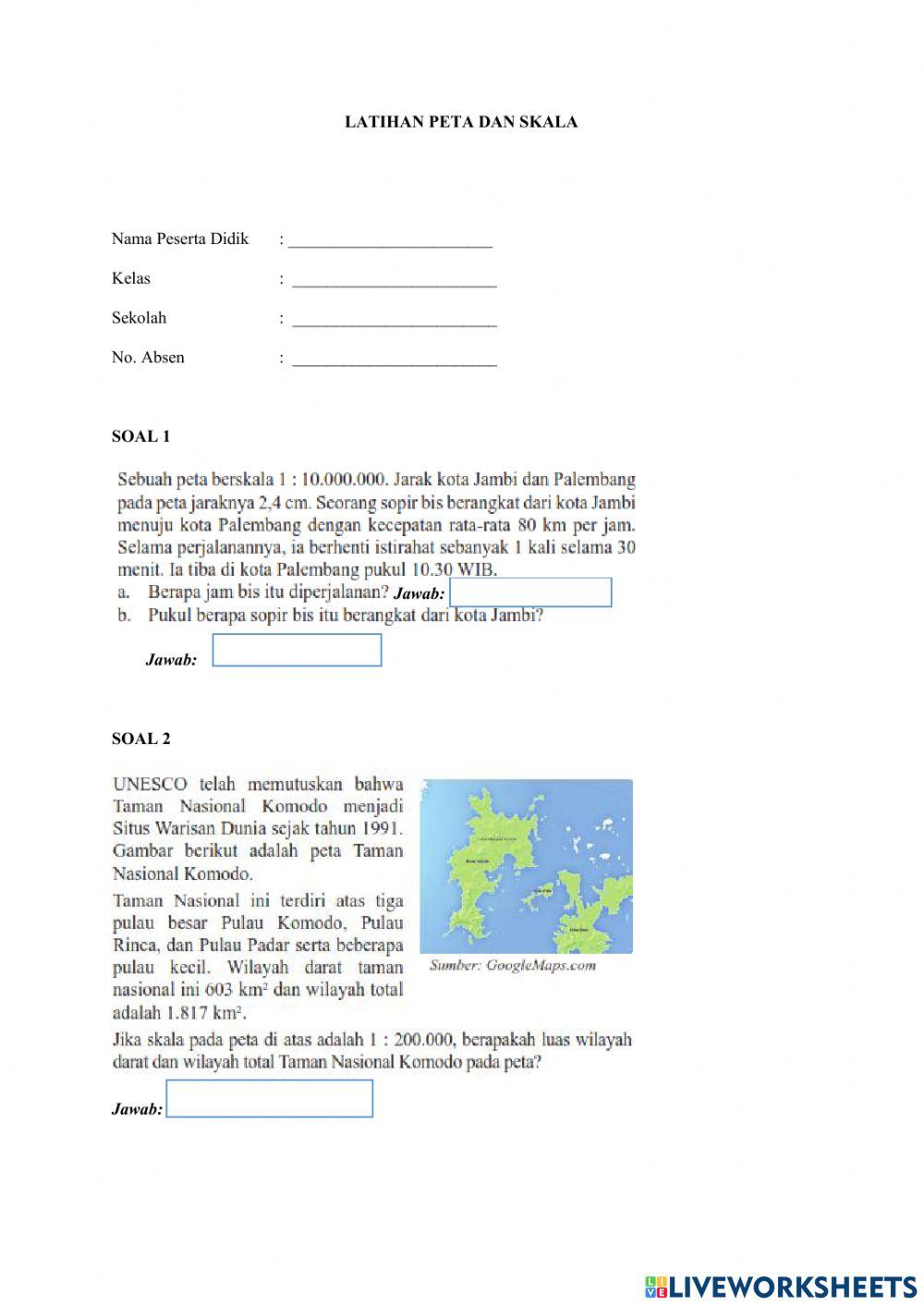 Latihan Peta dan Skala Kelas 7 SMP online exercise for | Live Worksheets