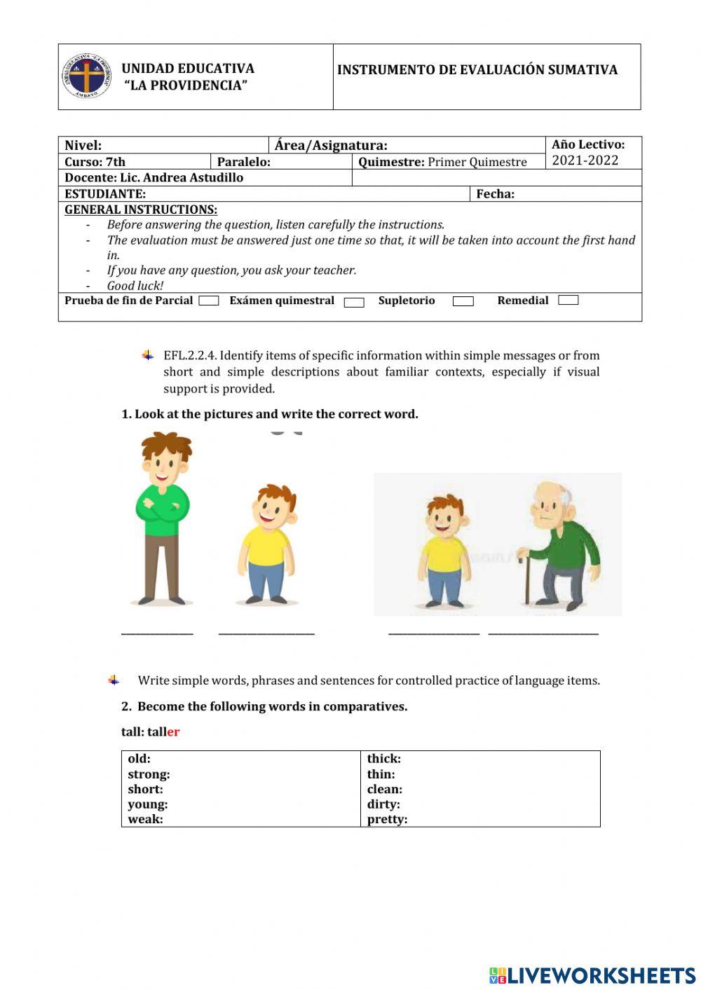7th level English Exam worksheet | Live Worksheets