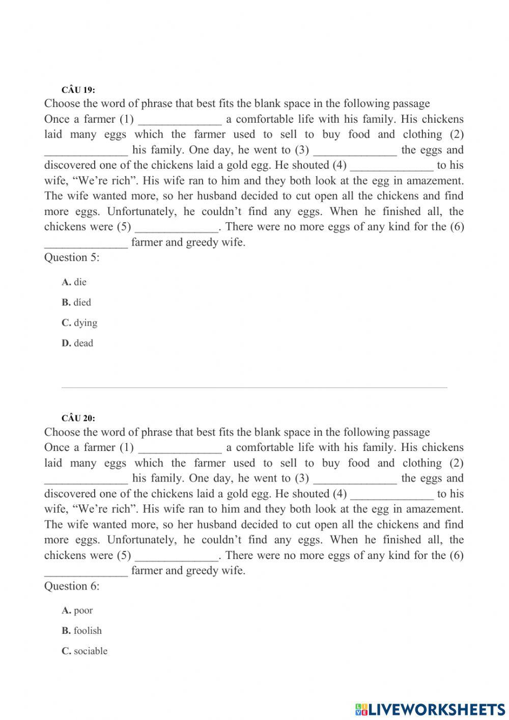 1st final grade 8 worksheet | Live Worksheets