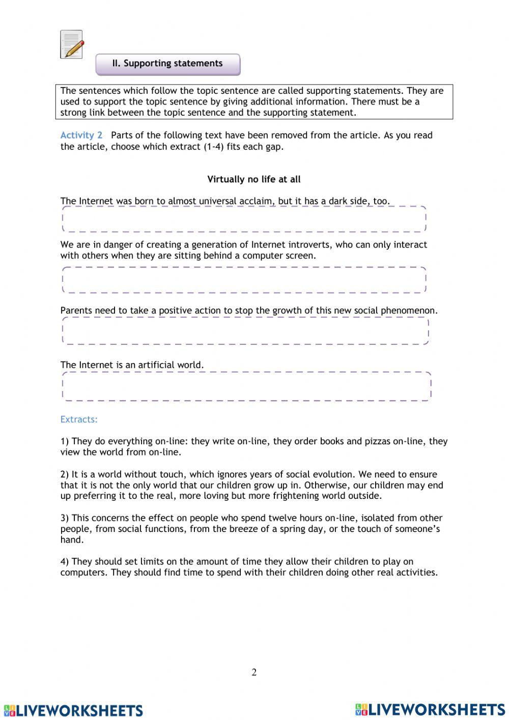 Topic sentences and supporting sentences. 5278601