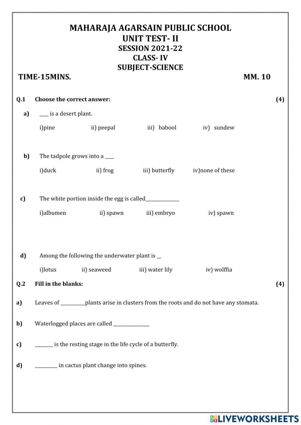 Maharaja Agarsain Public School, Vasundhara, Ghaziabad online exercise ...