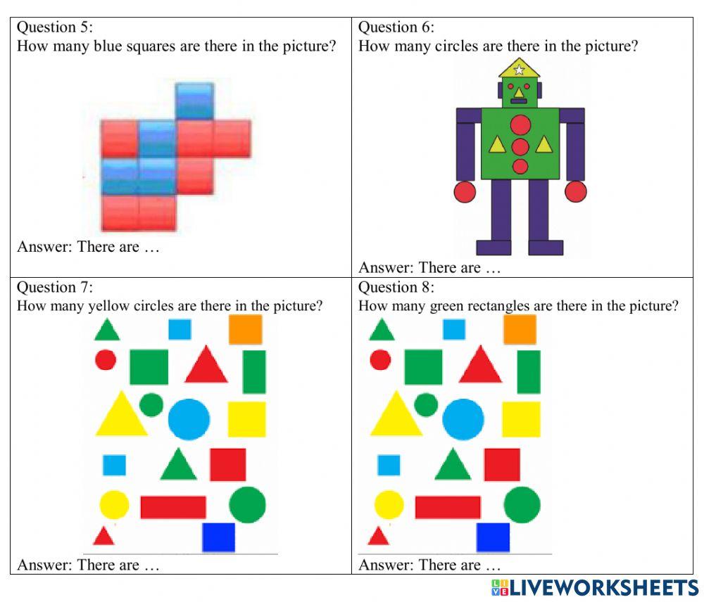 Counting color shapes worksheet | Live Worksheets