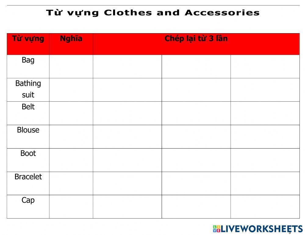 TV-K-Clothes and Accessories worksheet | Live Worksheets