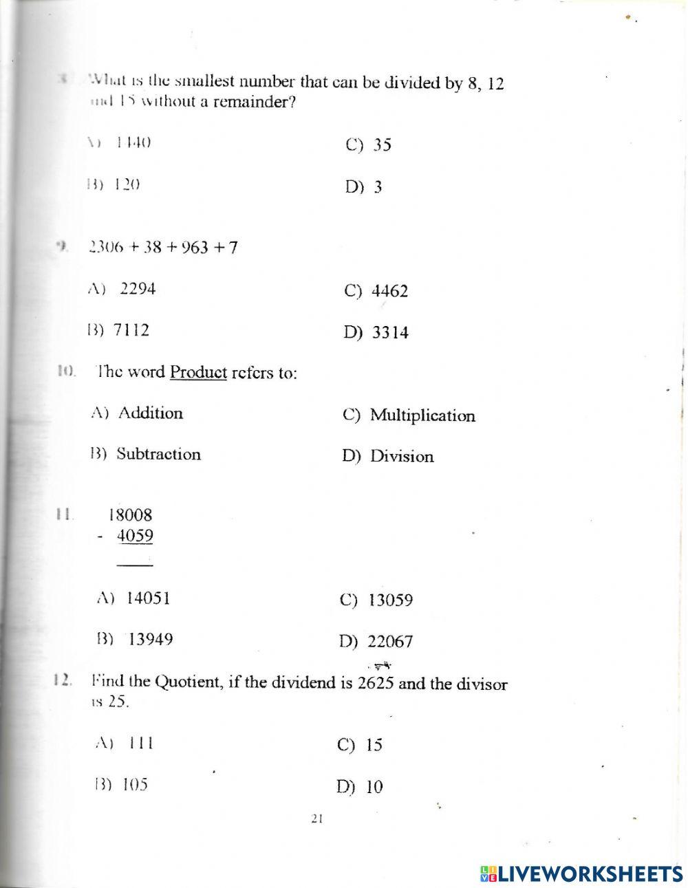 Mathematics Past Paper interactive worksheet | Live Worksheets
