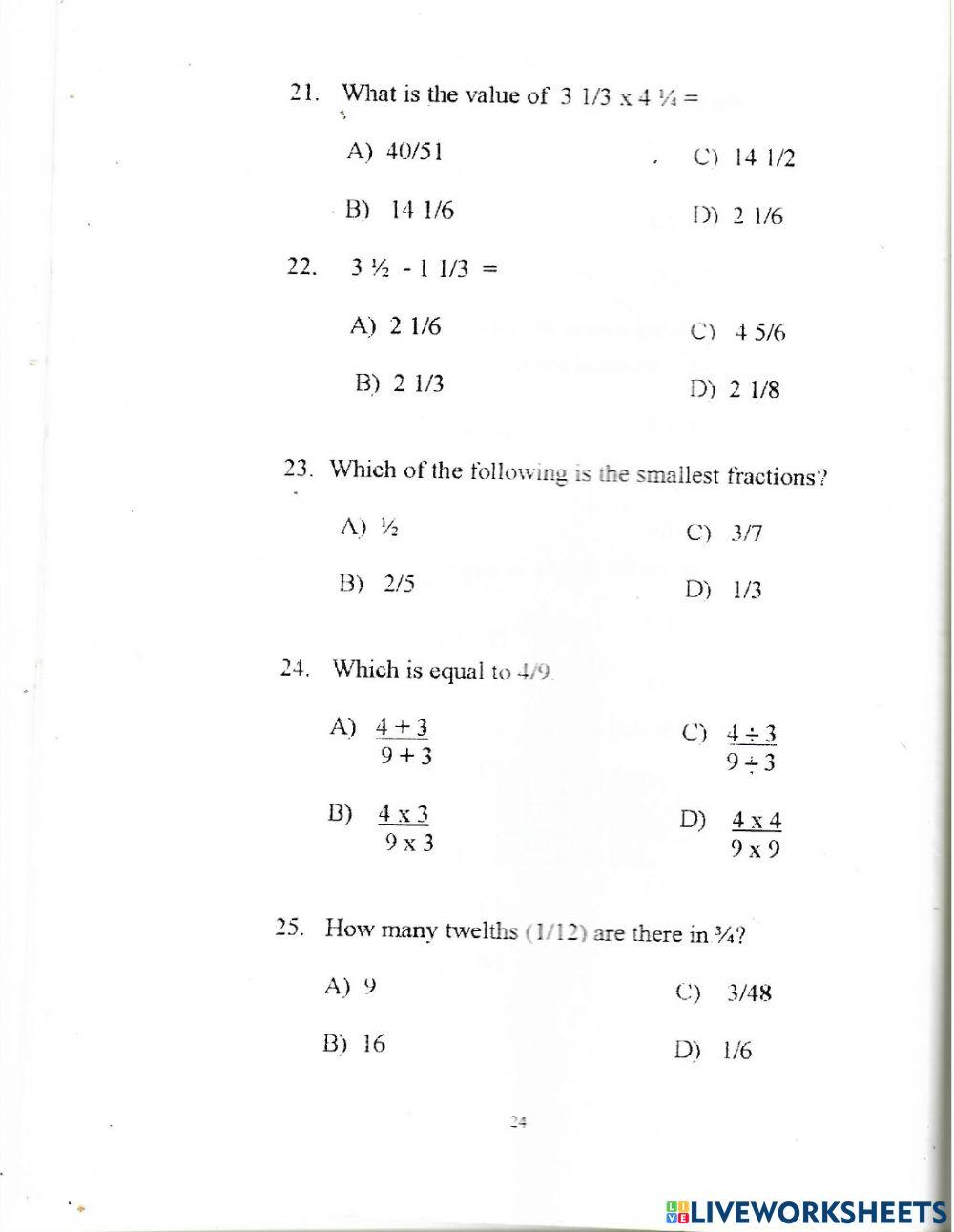 Mathematics Past Paper interactive worksheet | Live Worksheets