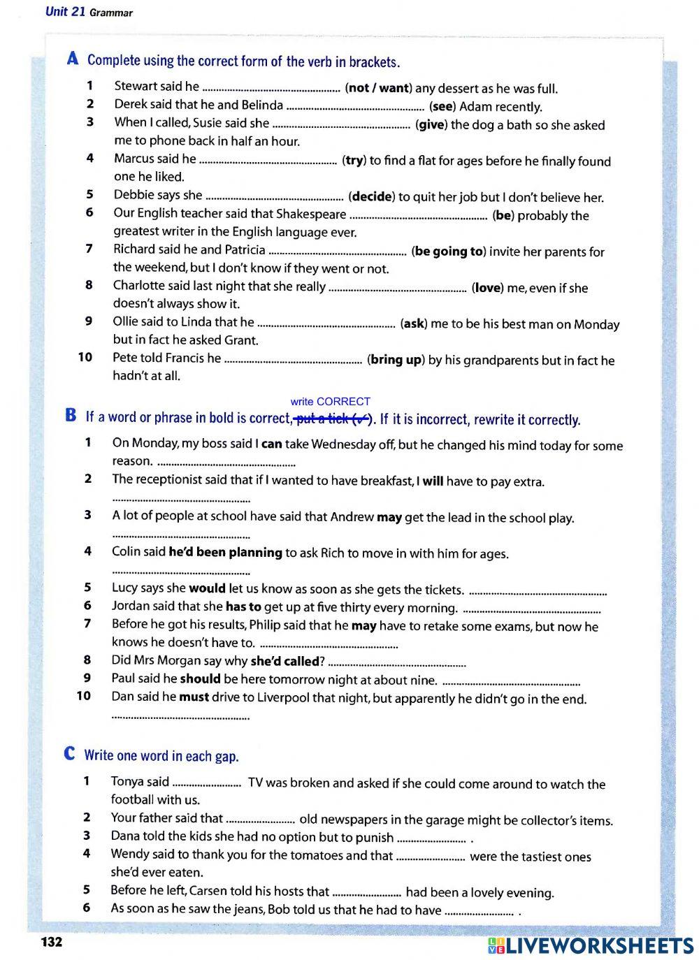 Reported speech-year 12 | TatyanaKi | Live Worksheets
