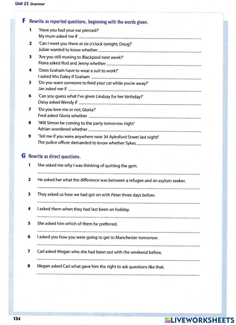 Reported speech-year 12 | TatyanaKi | Live Worksheets